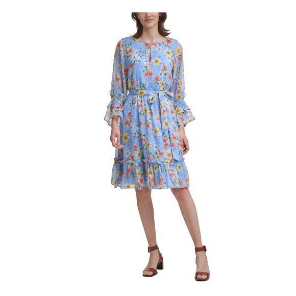 Calvin Klein | Dresses | Nwt Calvin Klein Womens Blue Tie Chiffon ...